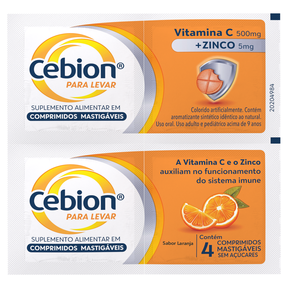 Vitamina C + Zinco Cebion 4 Comprimidos Mastigáveis