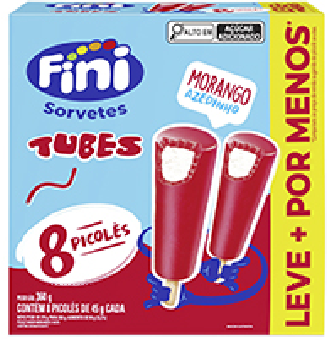 Picolé Tubes Morango Azedinho Fini Multipack 360g 8 Unidades 45g Cada