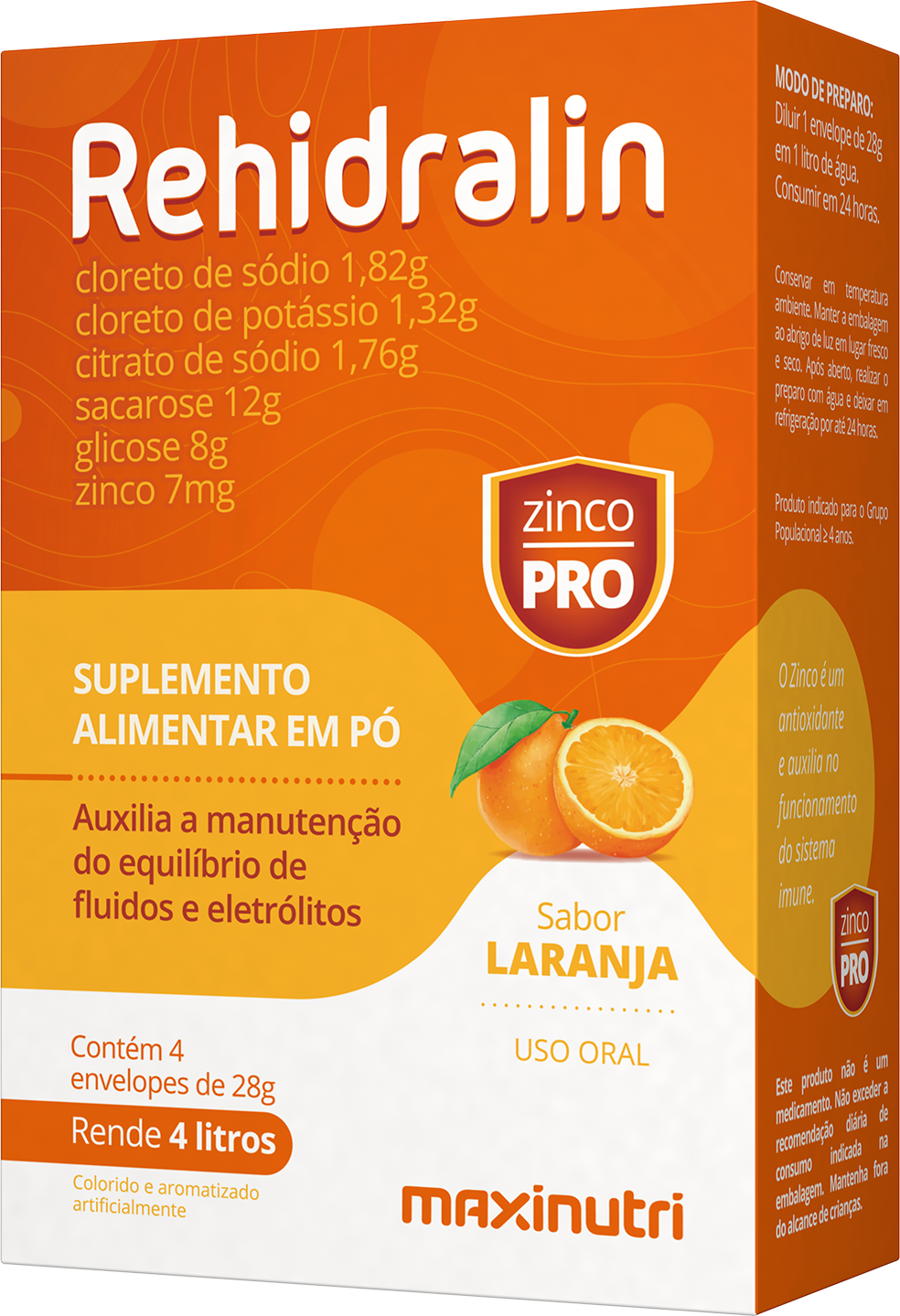 Rehidralin Maxinutri Laranja 28g 04 Envelopes | Farmácias Nissei