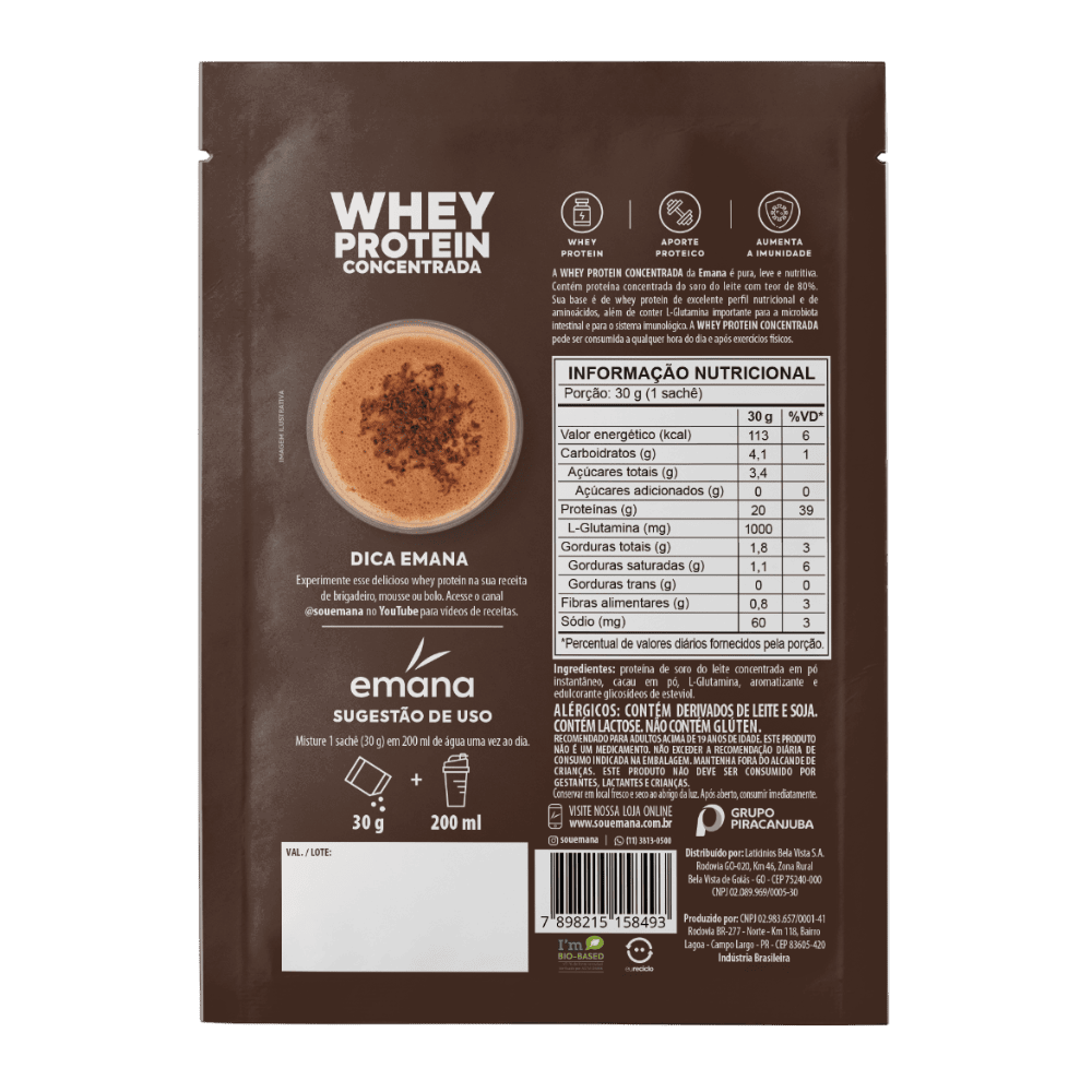 Suplemento Alimentar Emana Proteico em Pó Chocolate Belga 20g Proteína ...